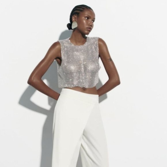 Zara | Tops | Zara Open Back Rhinestone Top | Poshmark
